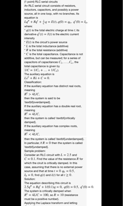 SOLVED: (1 poini) RLC serial circuits An RLC 0i circun contss resestor ...