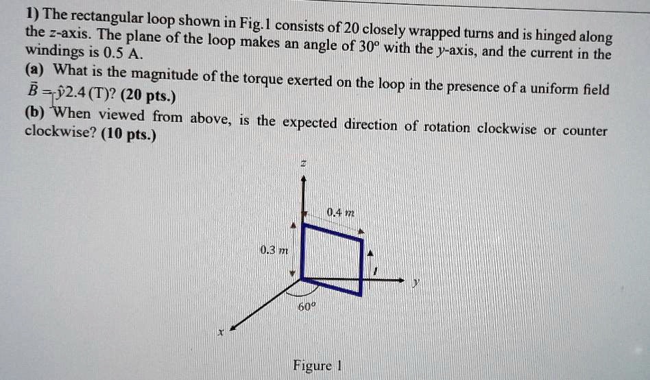 SOLVED: pls pls do it fast 1The rectangular loop shown in Fig.1 consists of 20 closely wrapped ...