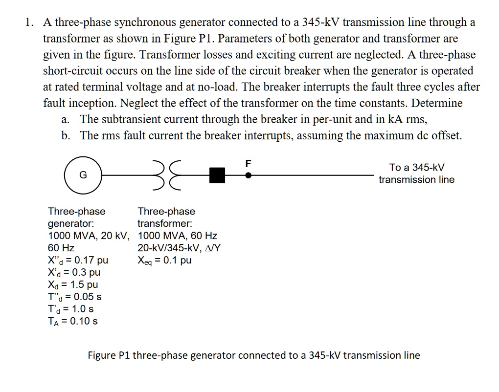 SOLVED: A three-phase synchronous generator is connected to a 345-kV transmission line through a ...
