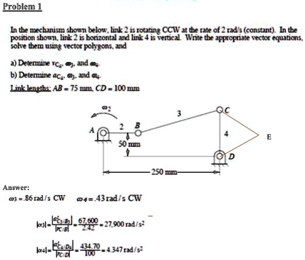 SOLVED: Problem 1 In the mechanism showm below.link 2 is rotating CCW ...