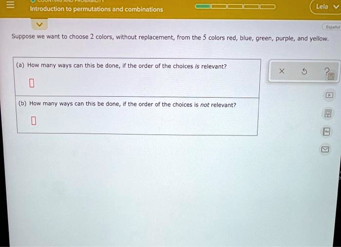 introduction to permutations and combinations lela suppose we want to choose 2 colors without ...