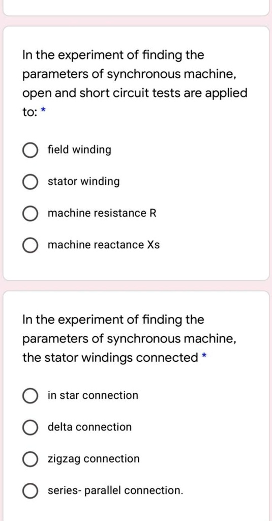 SOLVED: In the experiment of finding the parameters of synchronous ...