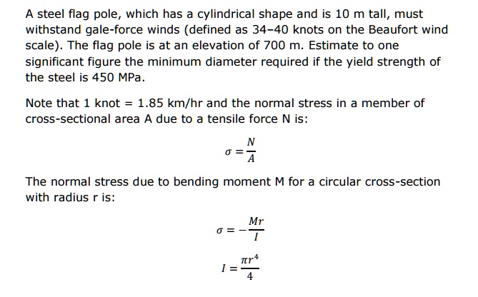 SOLVED: A steel flagpole, which has a cylindrical shape and is 10 m ...