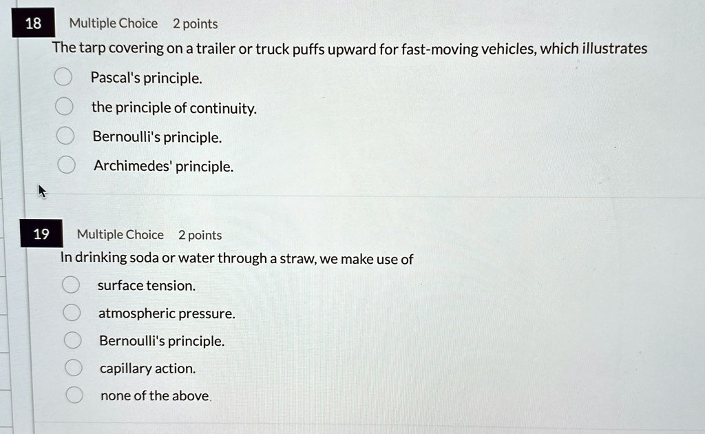 18 multiple choice 2 points the tarp covering on a trailer or truck puffs upward for fast moving ...