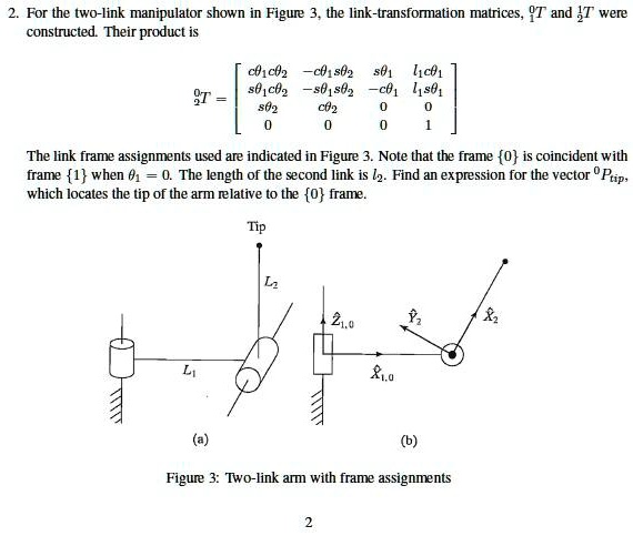 2. For the two-link manipulator shown in Figure 3, the link ...