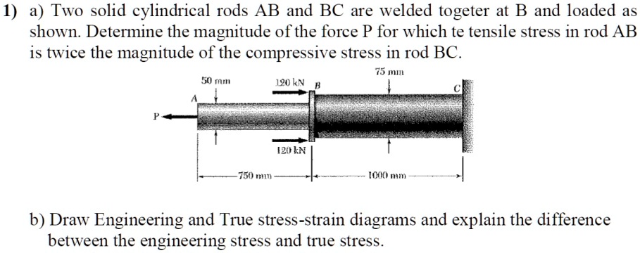 1 a two solid cylindrical rods ab and bc are welded togeter at b and ...