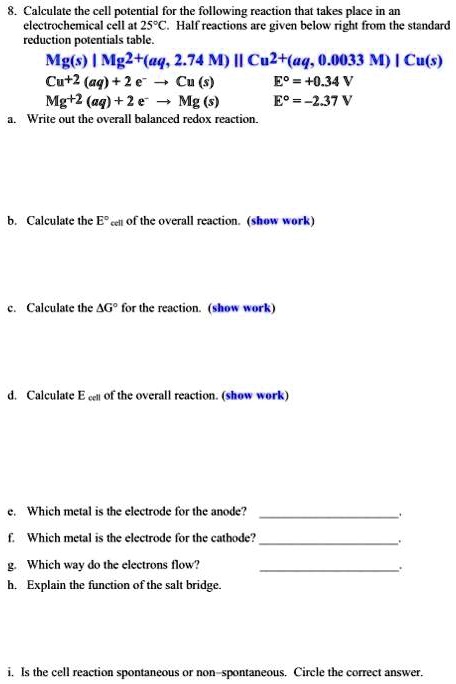 calculate the cell potential abc following reaction that takes place in ...