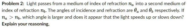 problem 2 light passes from a medium of index of refraction na into ...