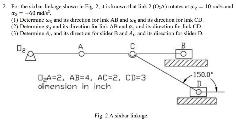 SOLVED: For the six-bar linkage shown in Fig: 2, it is known that link ...
