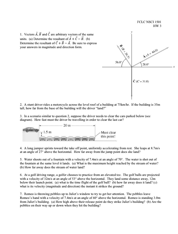 fclc nsci 1501 hw 3 1 vectors a b and c are arbitrary vectors of the same units a determine the ...