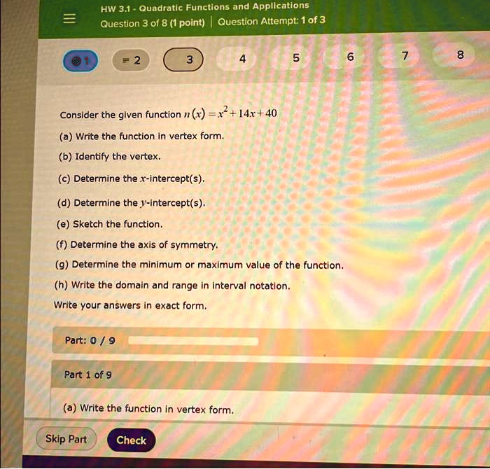 SOLVED: Texts: ||| 01 HW 3.1 - Quadratic Functions and Applications Question 3 of 8 (1 point ...