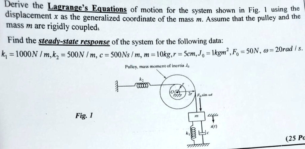 SOLVED: Derive the Lagrange's Equations of motion for the system shown in Fig: using the ...