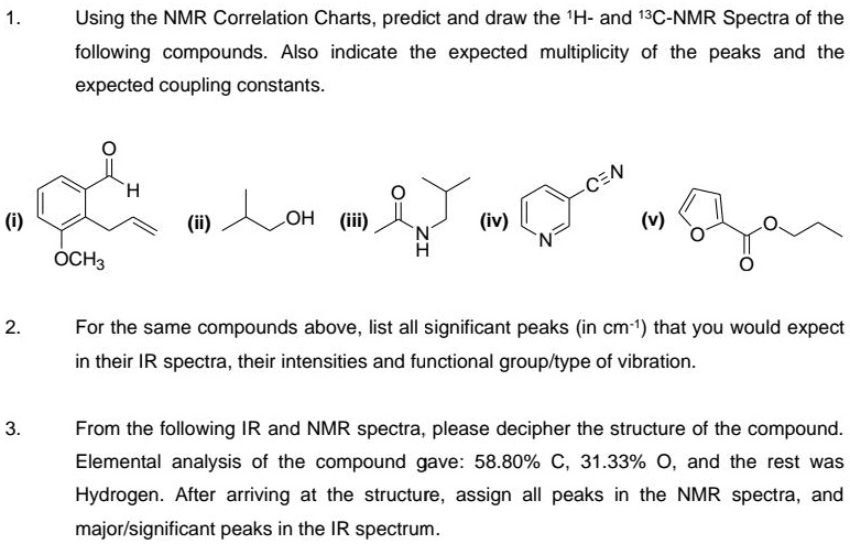 SOLVED: Using the NMR Correlation Charts, predict and draw the 'H- and 13C-NMR Spectra of the ...