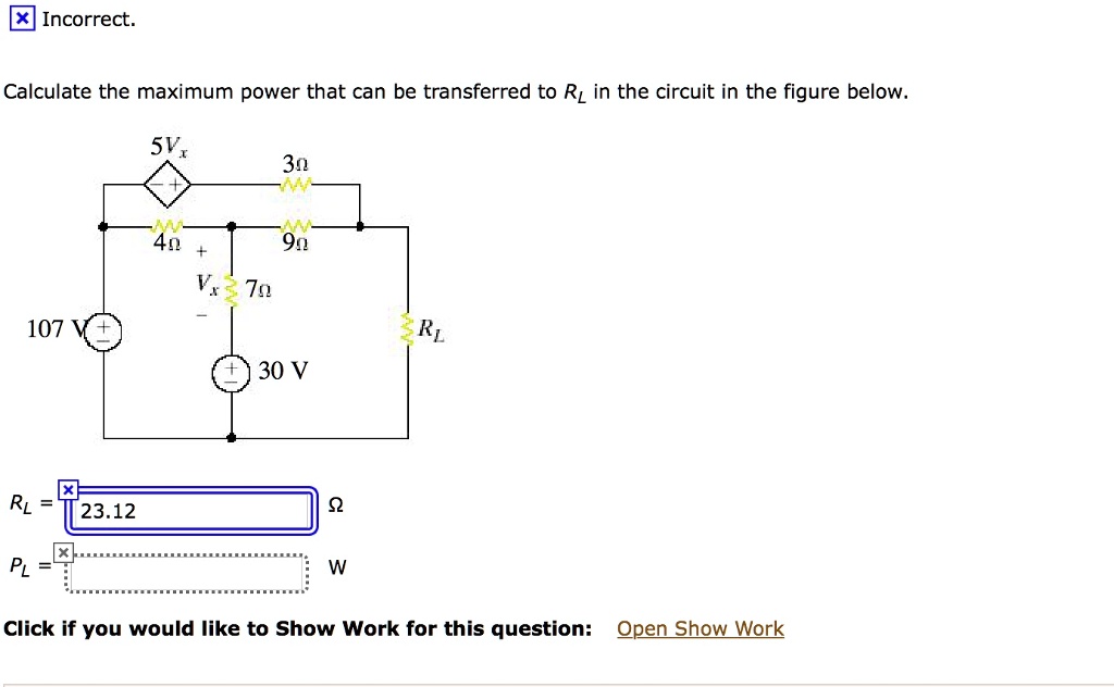 SOLVED: Calculate the maximum power that can be transferred to RL in ...