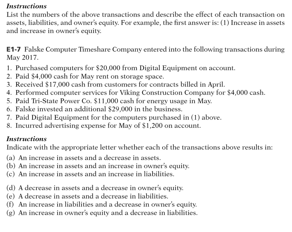 instructions list the numbers of the above transactions and describe ...