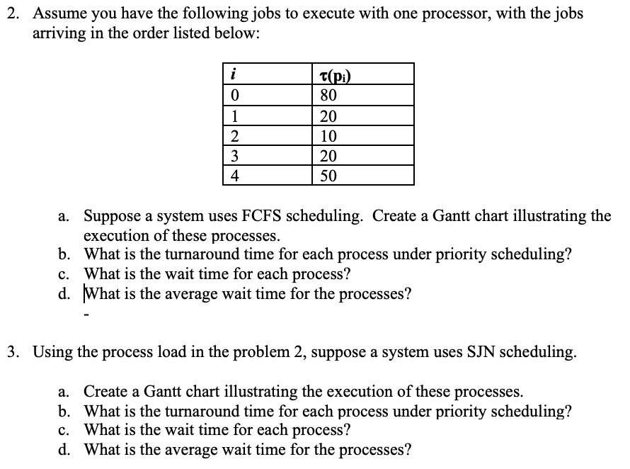 2. Assume you have the following jobs to execute with one processor ...