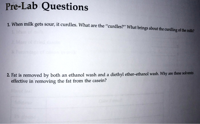 pre lab questions 1 when milk gets sour it curdles what are the curdles ...