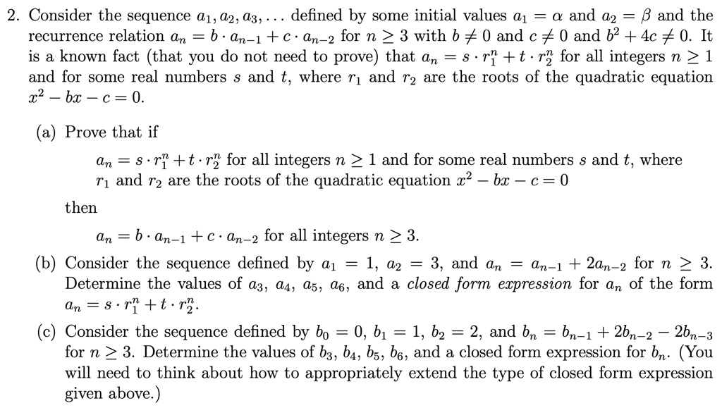 2. Consider the sequence a1, a2, a3, … defined by some initial values ...
