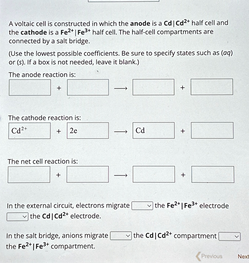 A voltaic cell is constructed in which the anode is a Cd|Cd^2+ half ...