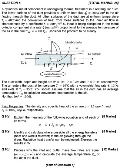 SOLVED: QUESTION 6 [TOTALMARKS:25] A cylindrical metal component is undergoing thermal treatment ...