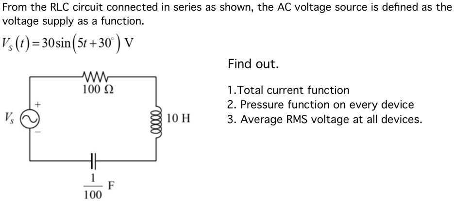 SOLVED: From the RLC circuit connected in series as shown, the AC voltage source is defined as ...