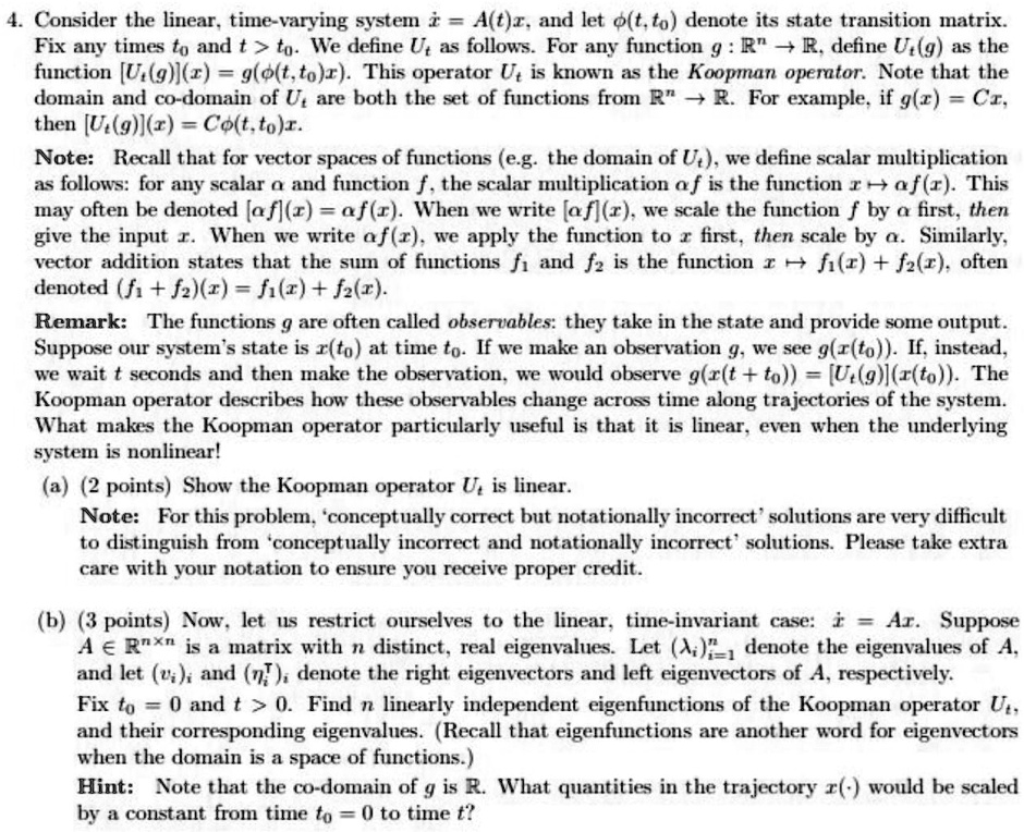 Solved Consider The Linear Time Varying System Atr And Let Ut0 Denote Its State Transition 