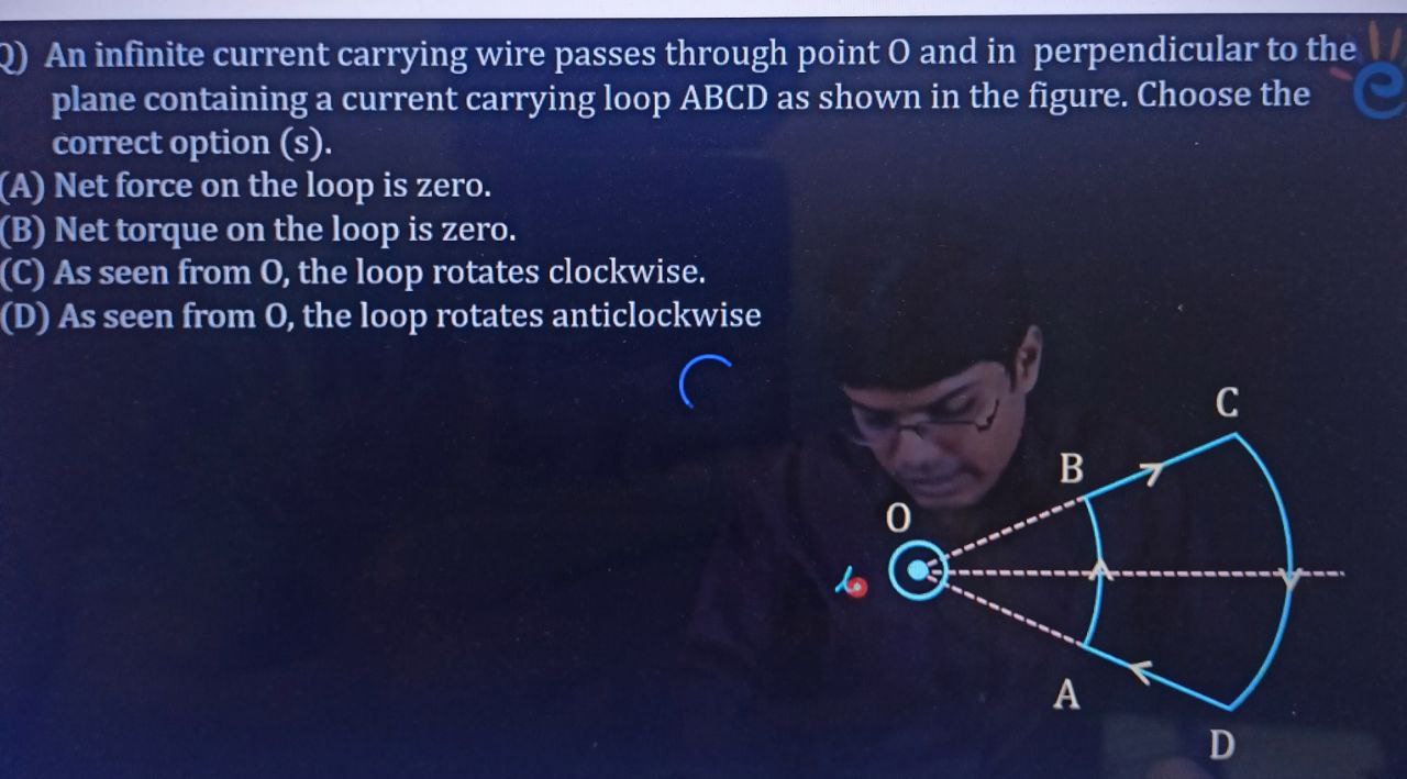 An infinite current carrying wire passes through point 0 and in perpendicular to the plane ...