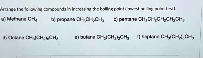 Text: Arrange the following compounds in increasing boiling point ...