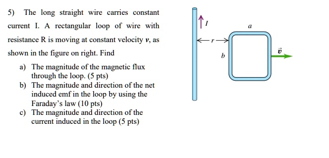 SOLVED: The long straight wire carries constant current [ A rectangular loop of wire with ...