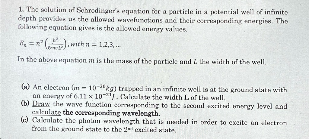 Solved The Solution Of Schrodingers Equation For A Particle In A