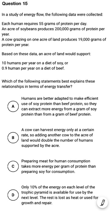 SOLVED: In a study of energy flow, the following data were collected ...