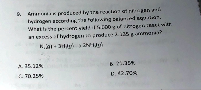 SOLVED:Ammonia is produced by the reaction of nitrogen and hydrogen according the following ...