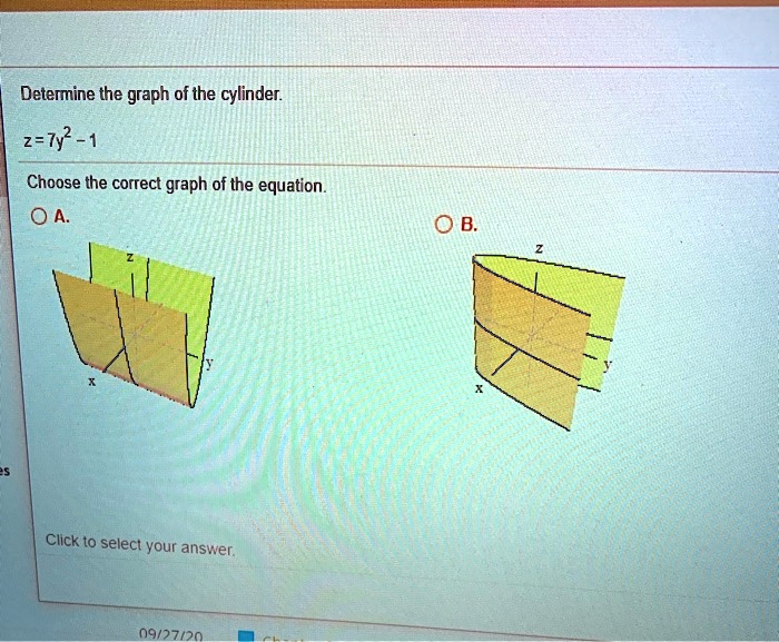 Determine the graph of the cylinder. z = 7y^2 - 1 Choose the...