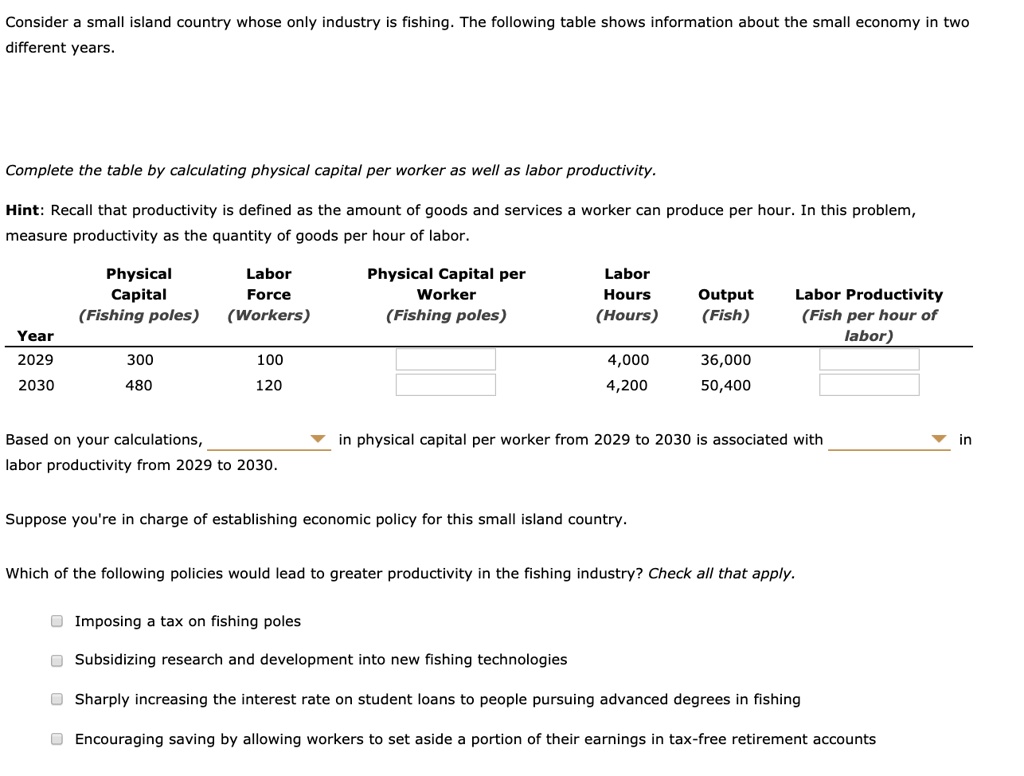 SOLVED: Consider a small island country whose only industry is fishing ...