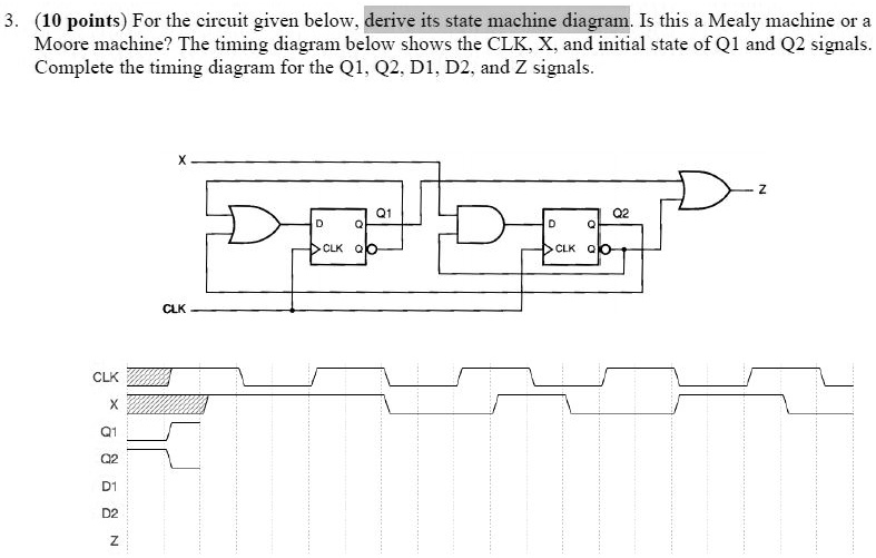3. (10 points) For the circuit given below, derive its state...