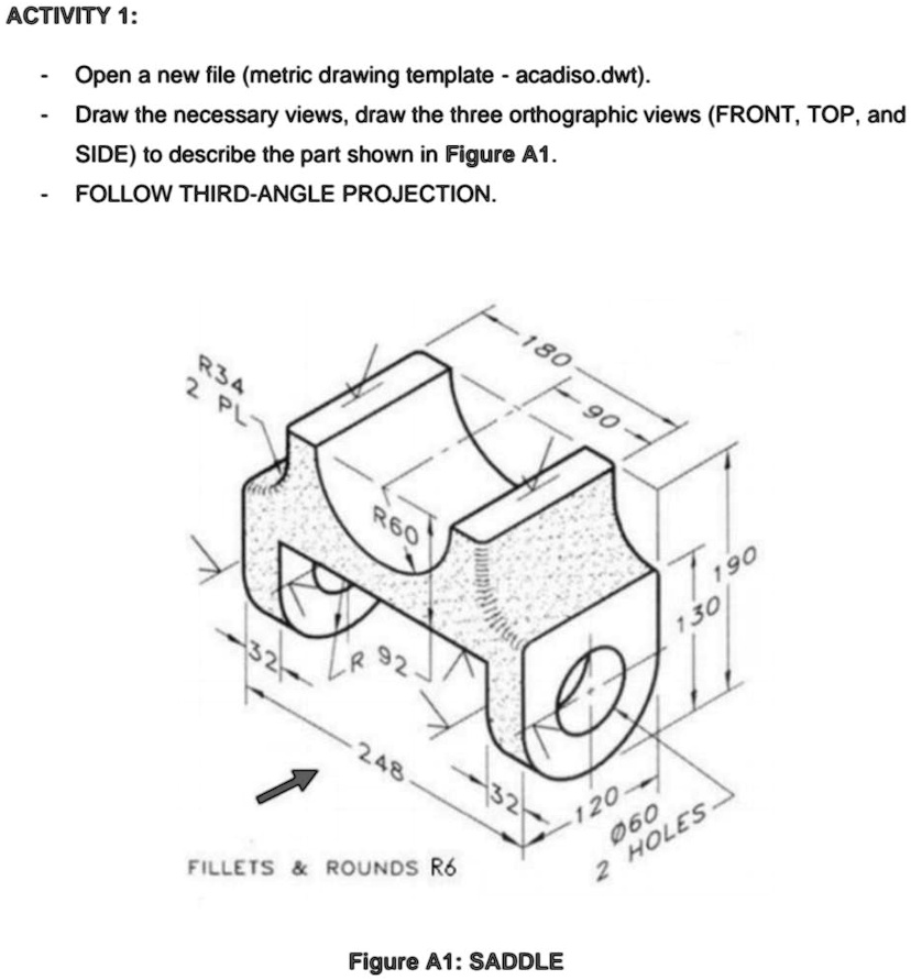 SOLVED: Draw the object in AutoCAD with the dimensions in third angle projection. NEED ASAP, IN ...