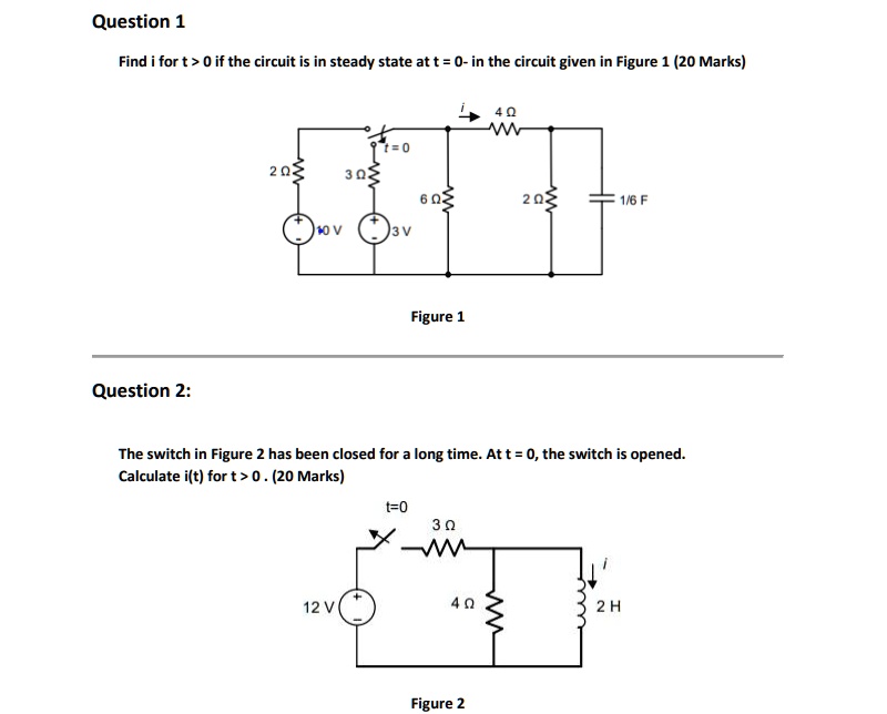 SOLVED: Find i for t > 0 if the circuit is in steady state at t = 0 in ...