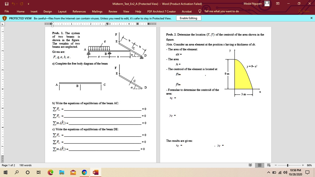 Prob. 1. The system of two beams is shown in the figure. The weights of two beams are neglected ...