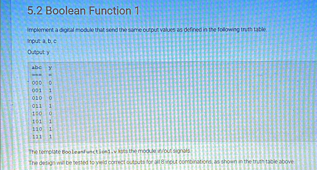 Solved 52 Boolean Function 1 Implement A Digital Module That Sends The Same Output Values As