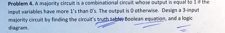 Solved A Majority Circuit Is A Combinational Circuit Whose Output Is Equal To 1 If The Input