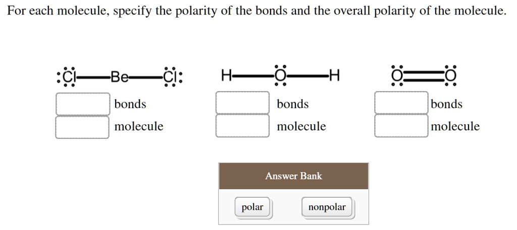 for each molecule specify the polarity of the bonds and the overall ...
