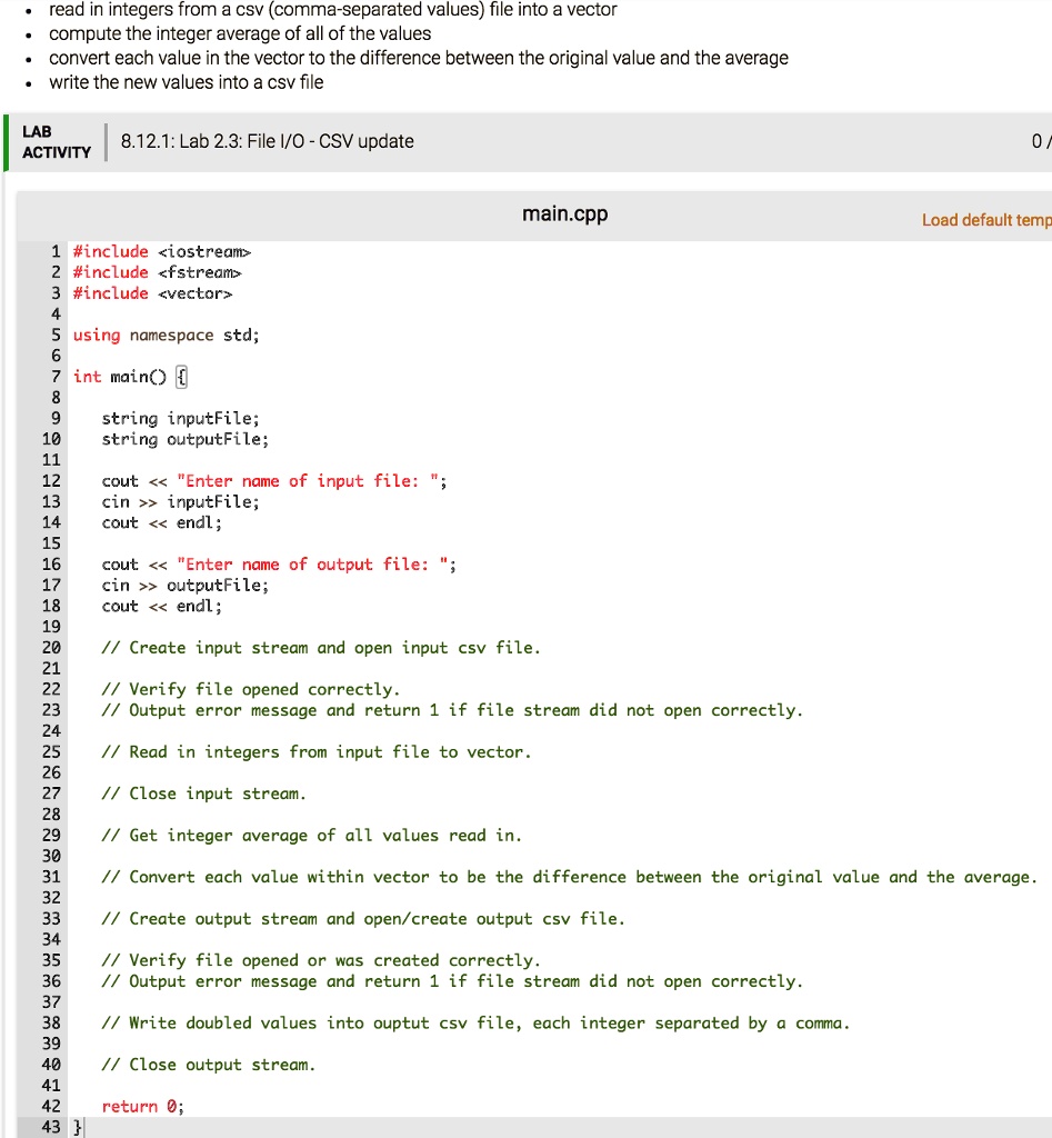 Solved Text Read In Integers From A Csv Comma Separated Values File Into A Vector Compute 5719