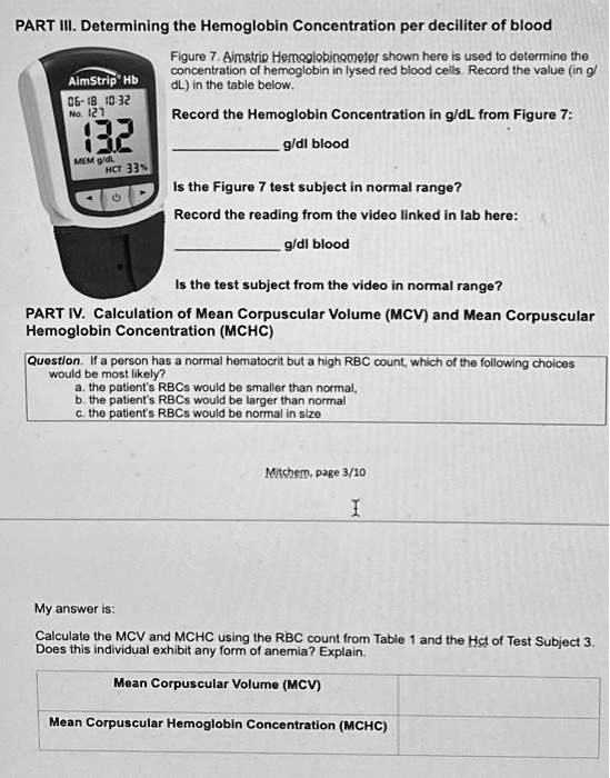 PART III. Determining the Hemoglobin Concentration per deciliter of ...
