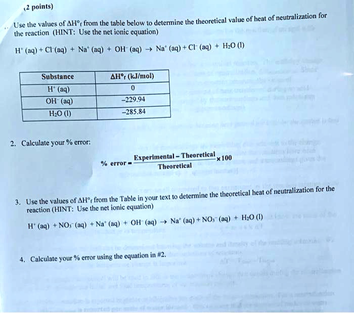 points values of ah from the table below to determine the theoretical ...
