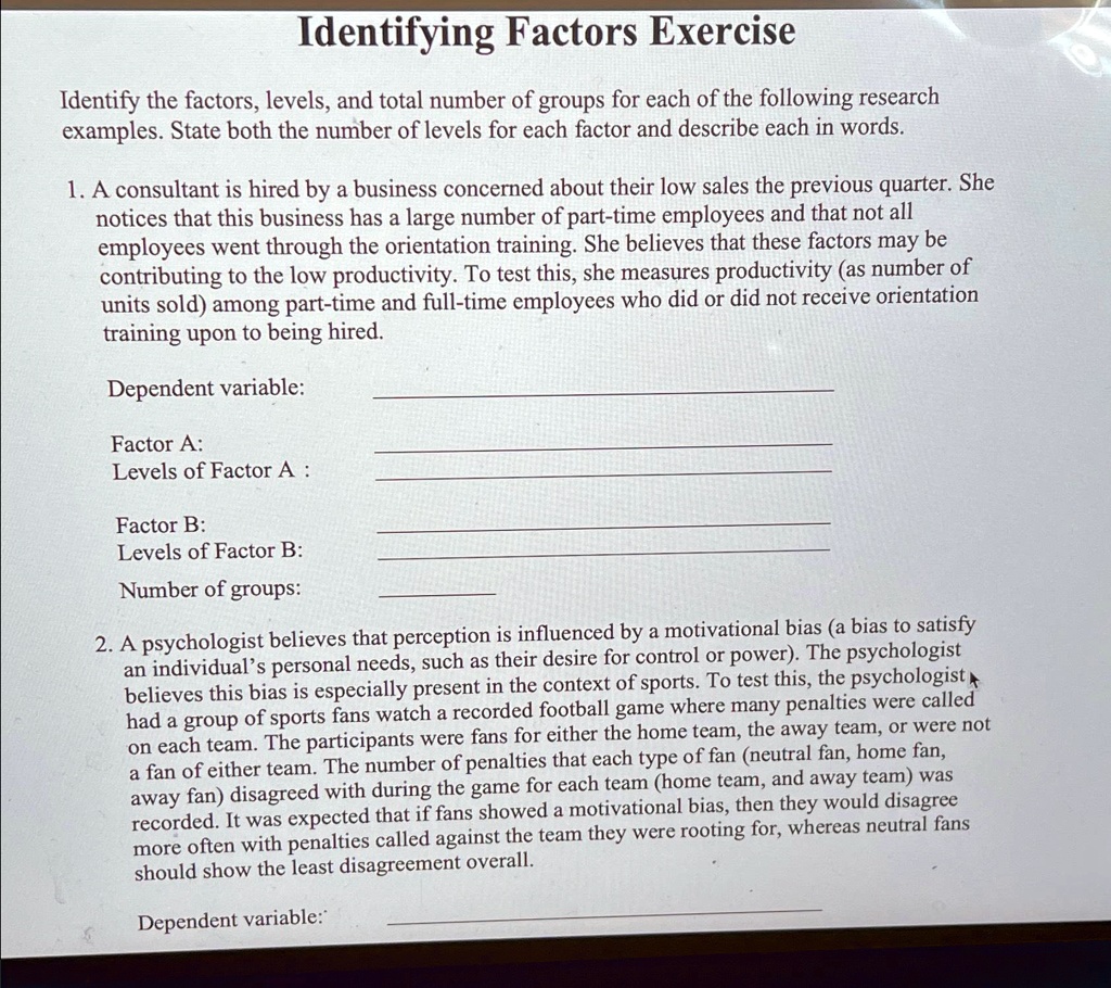 identifying factors exercise identify the factors levels and total ...