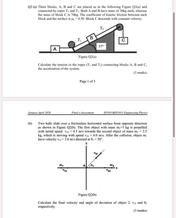 SOLVED: Q2 (a) Three blocks, A, B, and C, are placed as in the following Figure Q2(a) and ...