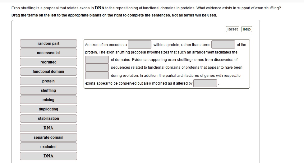 exon shuffling is proposal that relates exons in dna to the ...