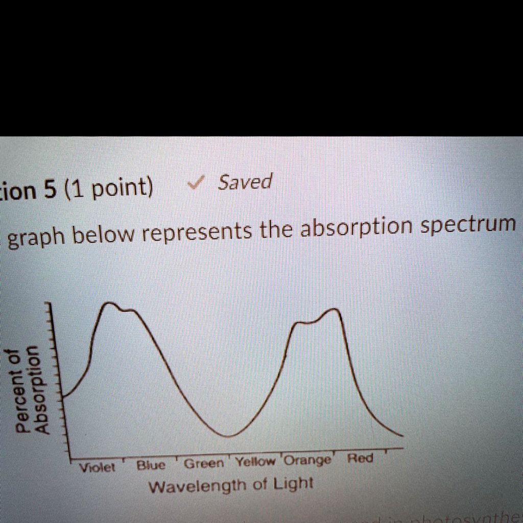cion 5 (1 point) Saved graph below represents the absorption spectrum ...