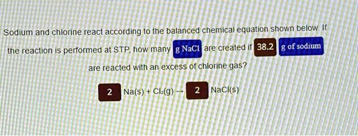 Sodium and chlorine react according to the balanced chemical equation ...