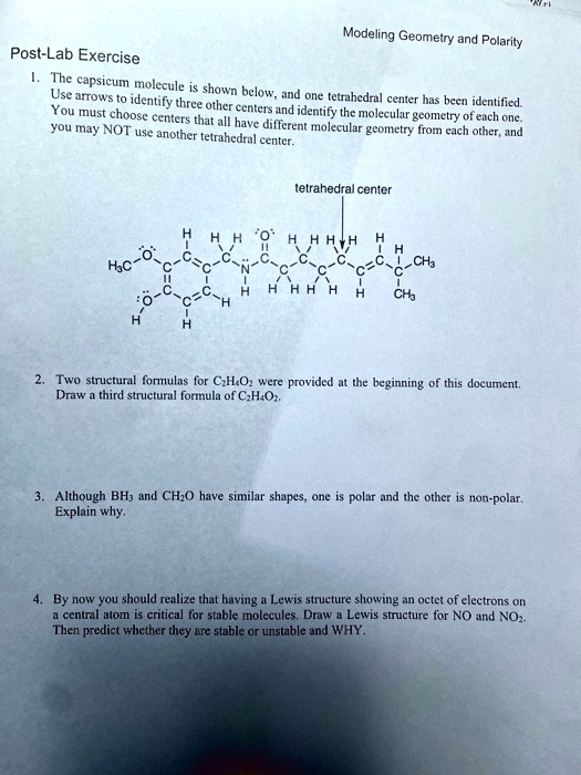 SOLVED: Title: Modeling Geometry and Polarity Post-Lab Exercise: The capsicum molecule shown ...